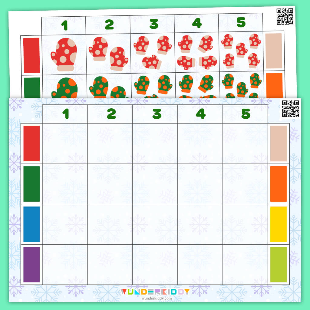 Printable Mittens Count and Match by Color Pre-K Worksheet