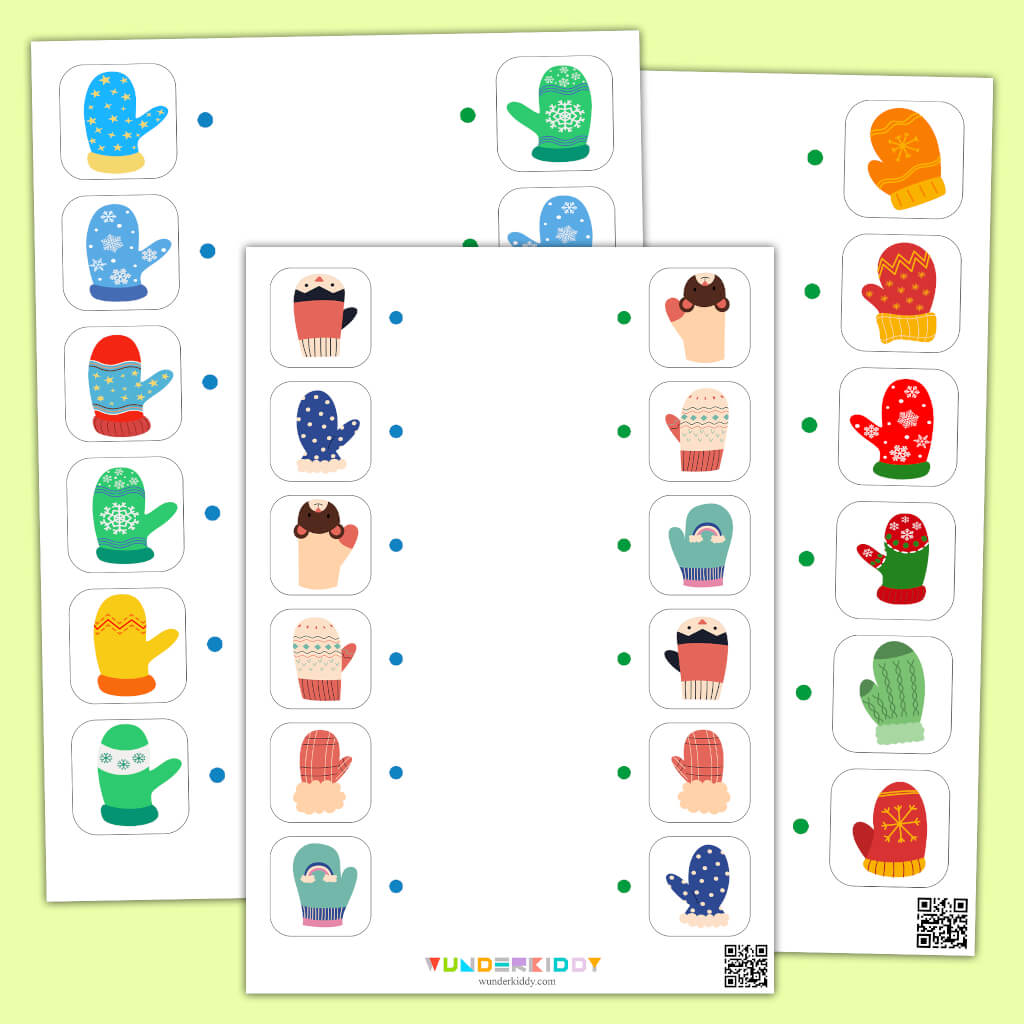 Free Printable Mittens Matching Preschool Winter Worksheets