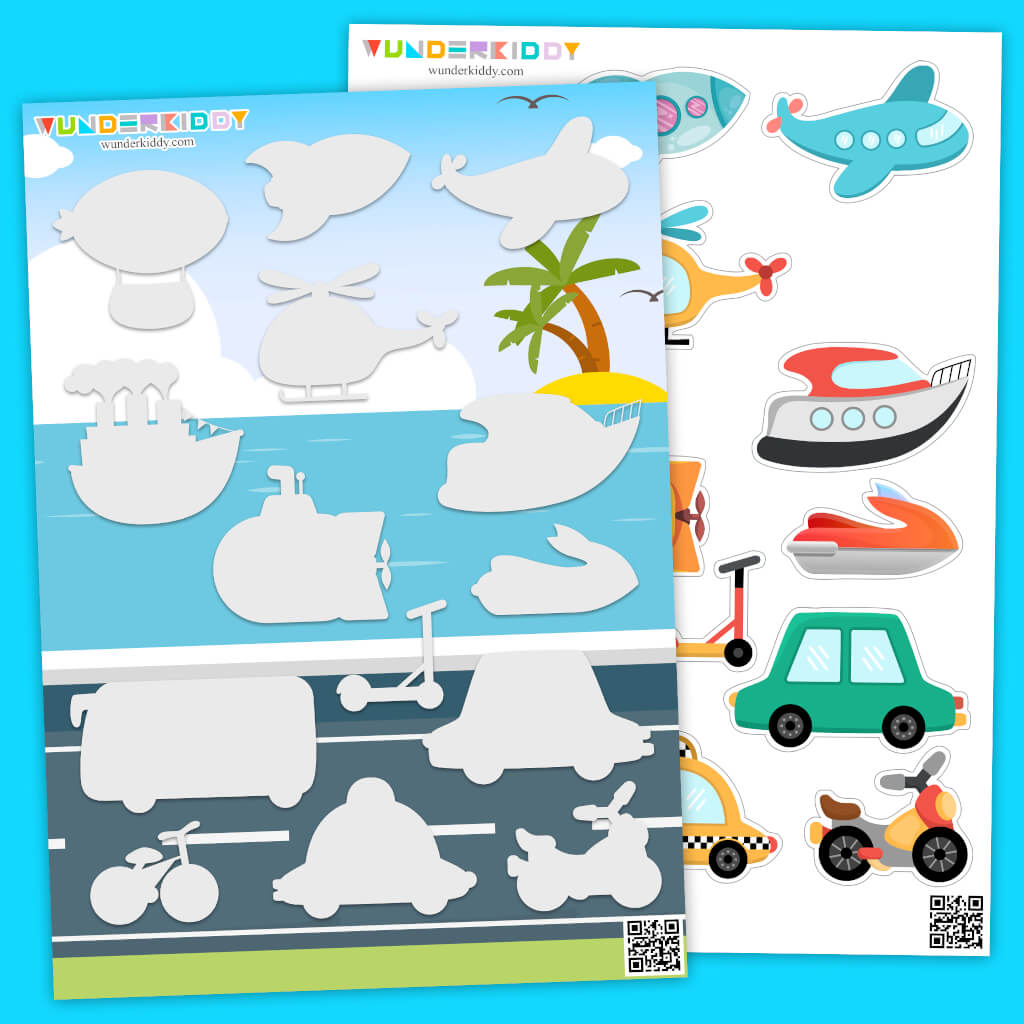 Printable Air Land Water Transport Sorting Game for Toddlers
