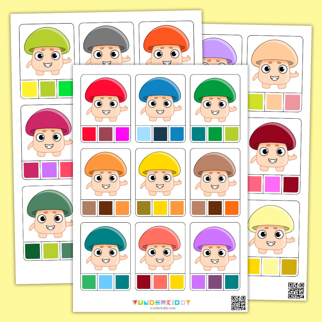 Printable Mushrooms Clip the Color Game for Toddlers