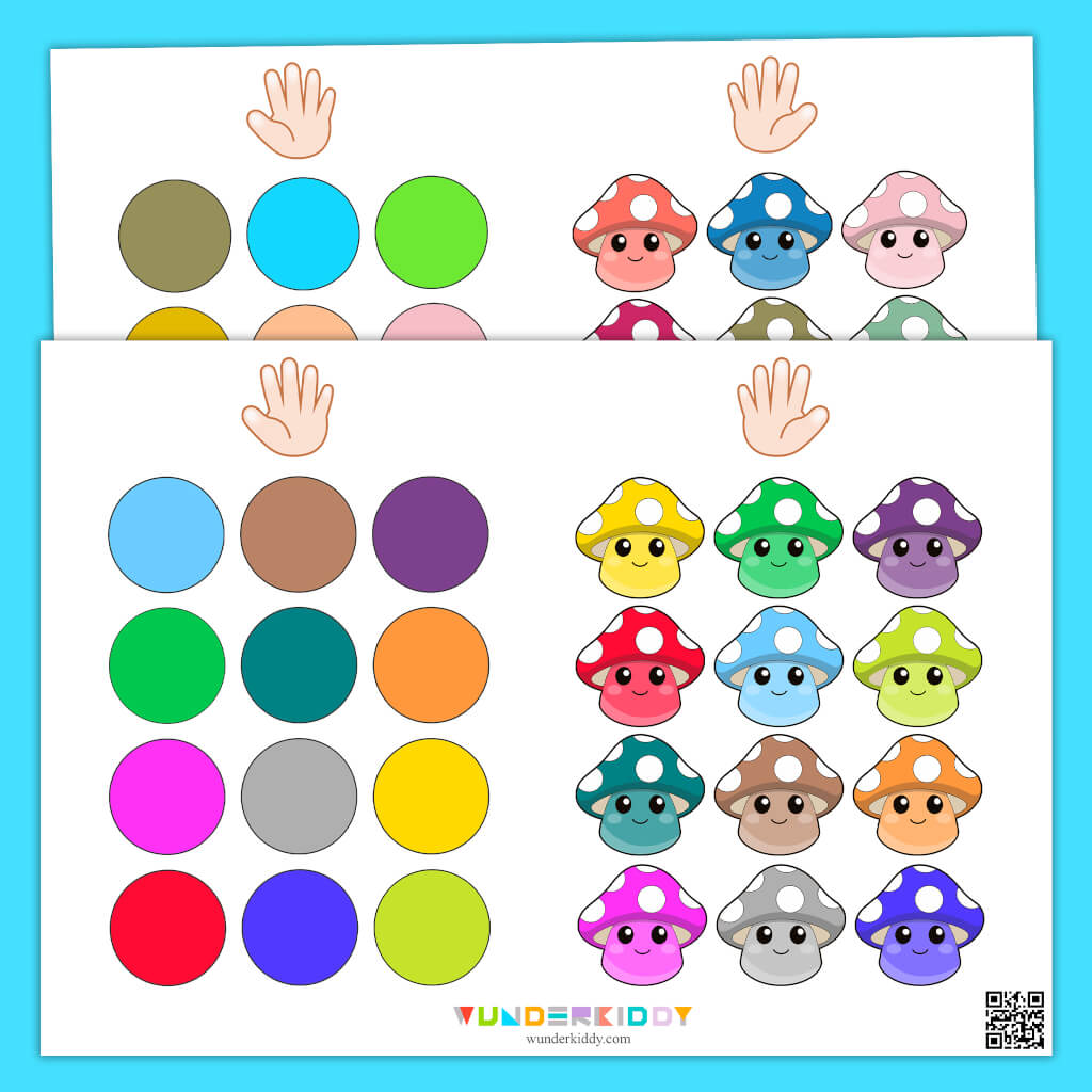 Printable Neuro Game for Kids: Match Circles and Mushrooms
