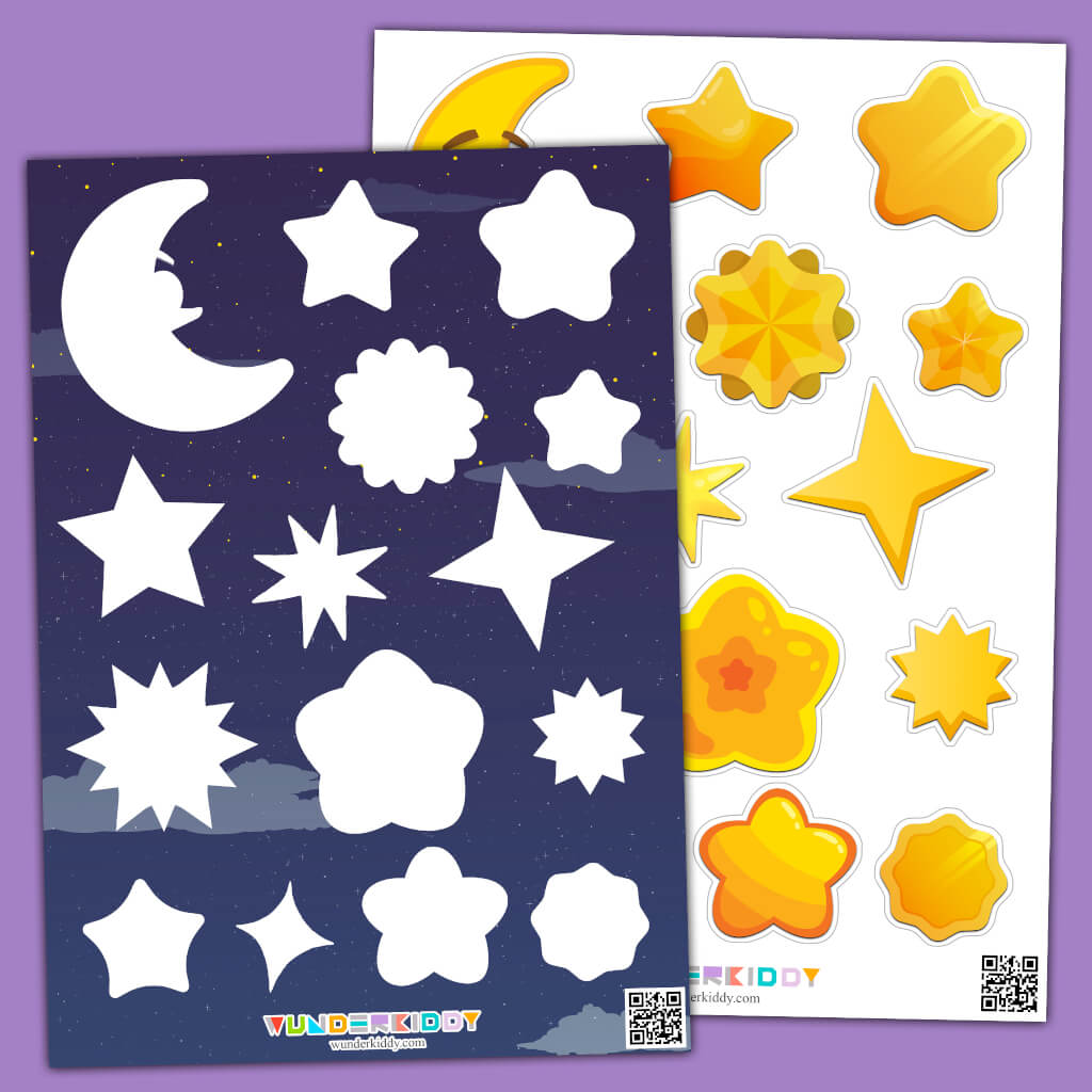 Printable Night Stars Shadow Matching Education Worksheet PDF
