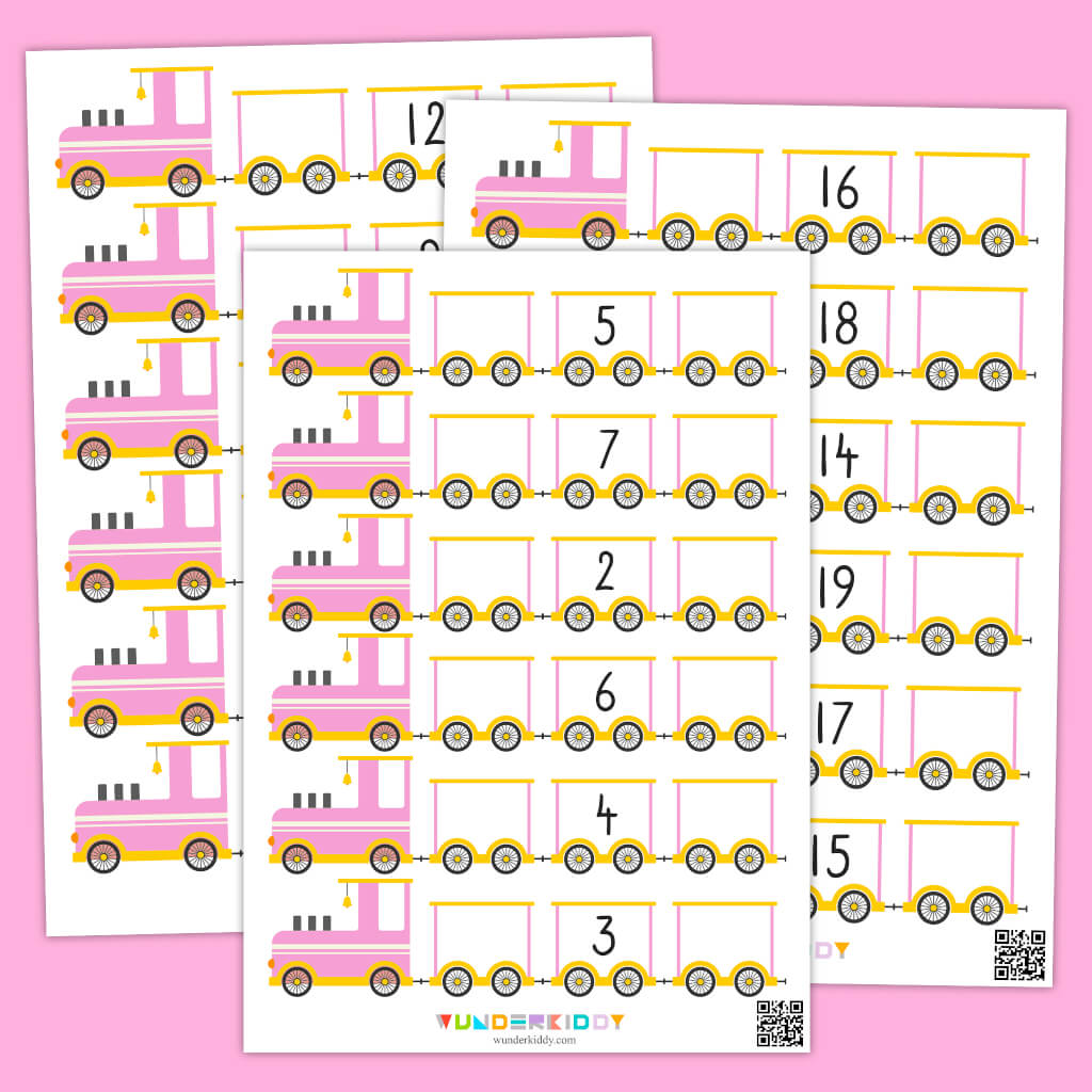 Printable Train Missing Number Bonds 1 to 20 Worksheets
