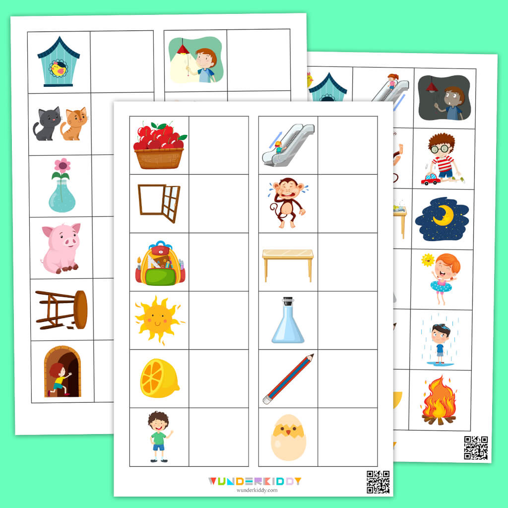Printable Opposites Pairs Matching Game for Preschoolers
