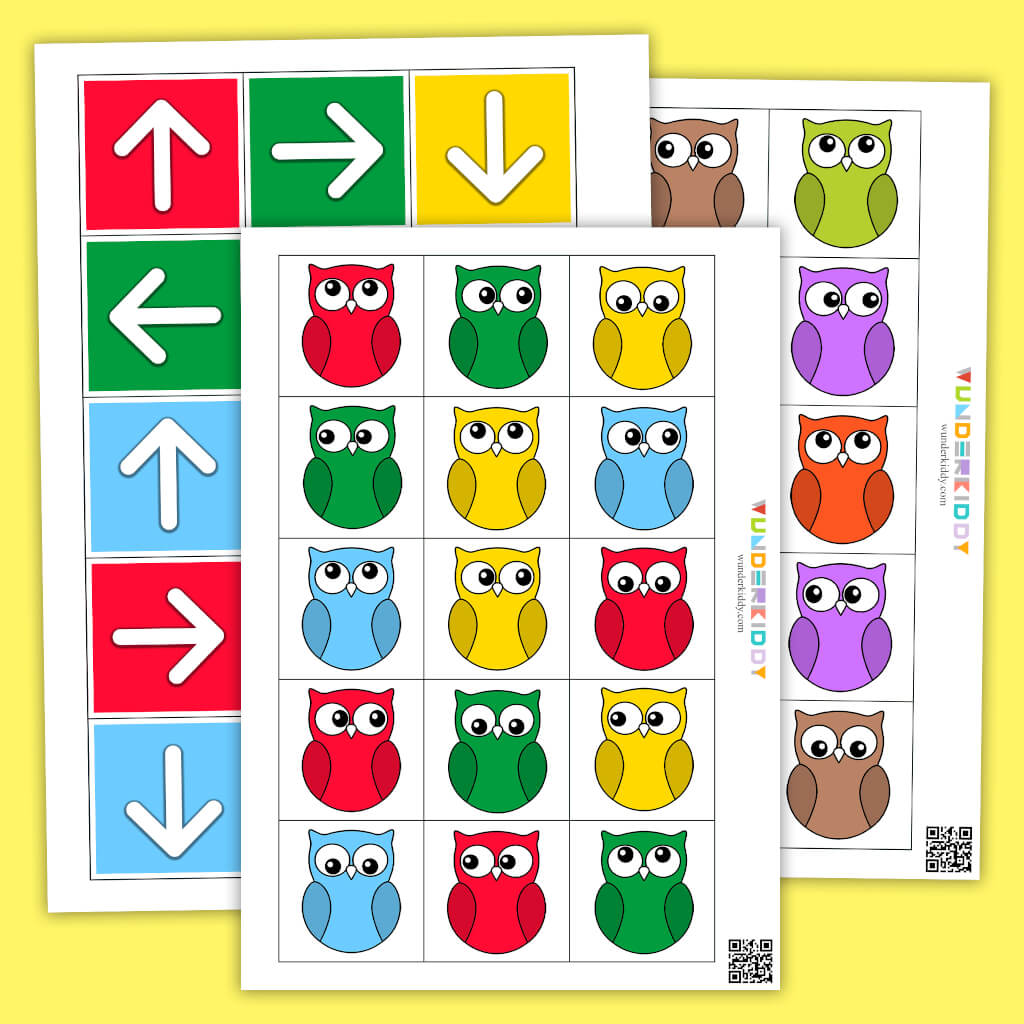 Printable Owl-Themed Color Matching and Direction Game