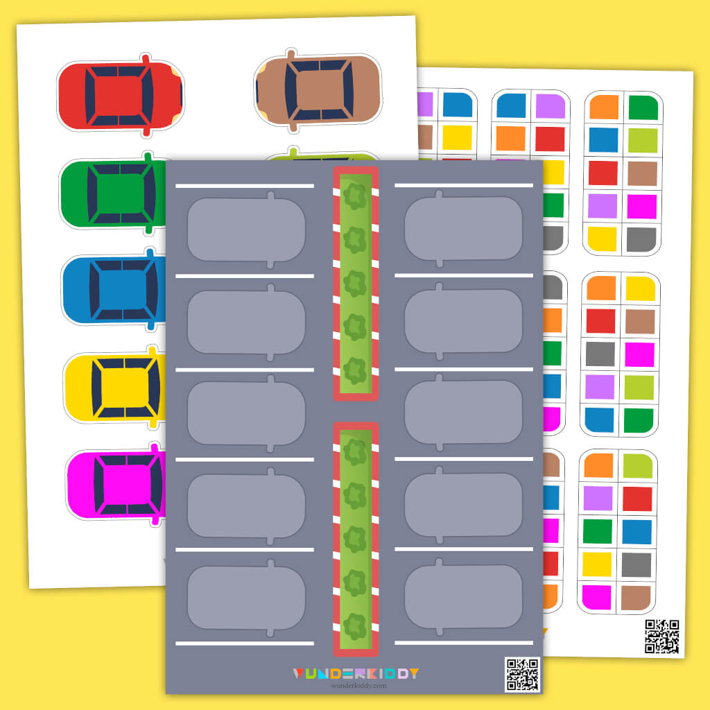 Printable Parking Lot Color Pattern Game for Preschool