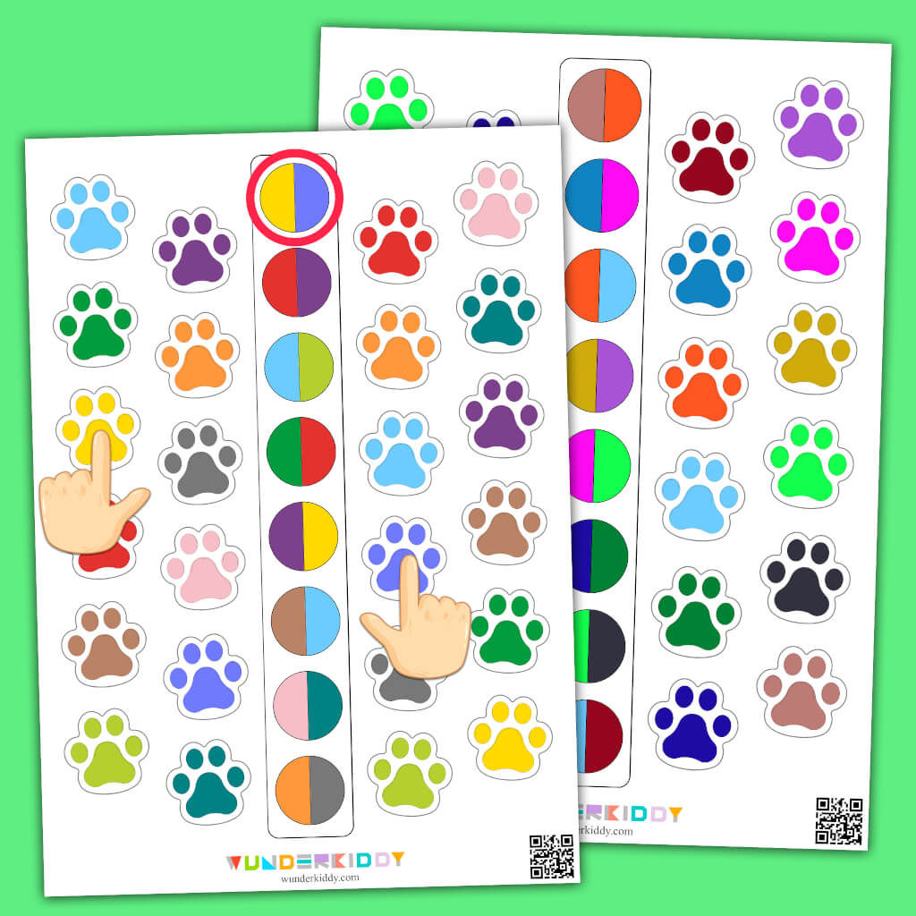 Printable Two-Hand Color Recognition Game for Children
