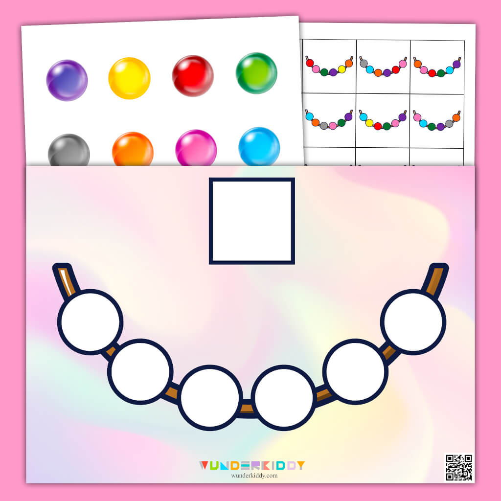 Printable Pearls Pattern Color Matching Activity for Kindergarten