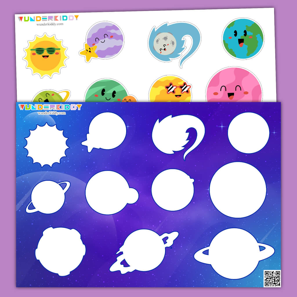 Printable Planet Shadow Matching Space Worksheet for Kindergarten