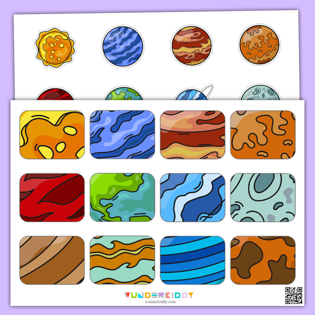 Printable Planets Pattern Matching Card Game for Preschool