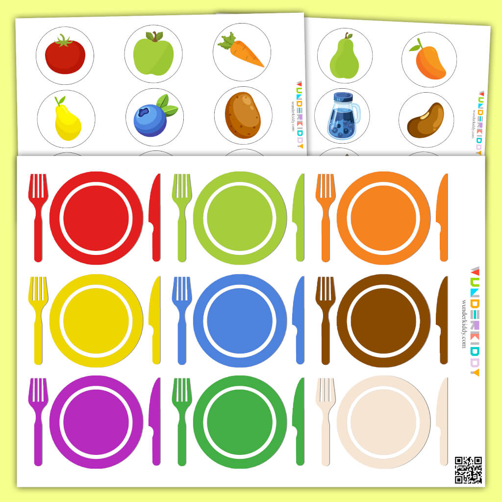 Printable Plate and Food Color Sorting Game for Toddlers