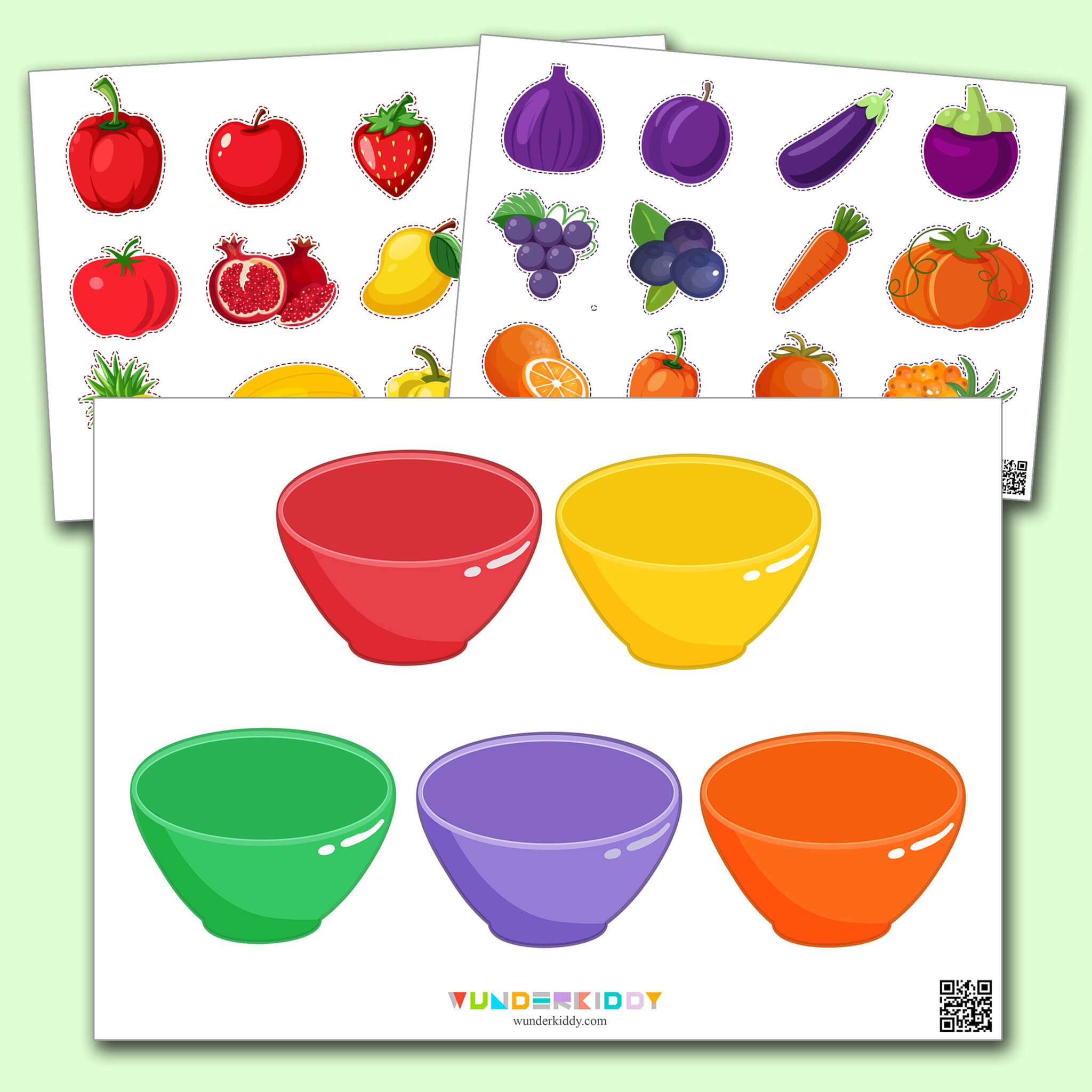 Color Sorting Printable Activity Bowls Of Vegetables And Fruits Color Sorting Printable Activity Bowls Of Vegetables And Fruits