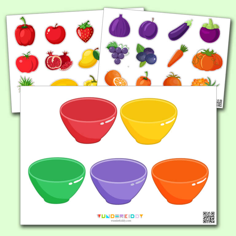 Activity sheet «Bowls of vegetables and fruits» - Download or print for ...