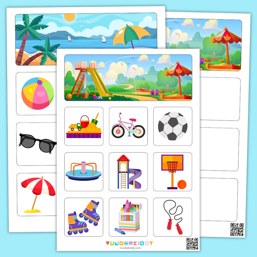 Printable Beach or Playground Summer Season Sorting Worksheet