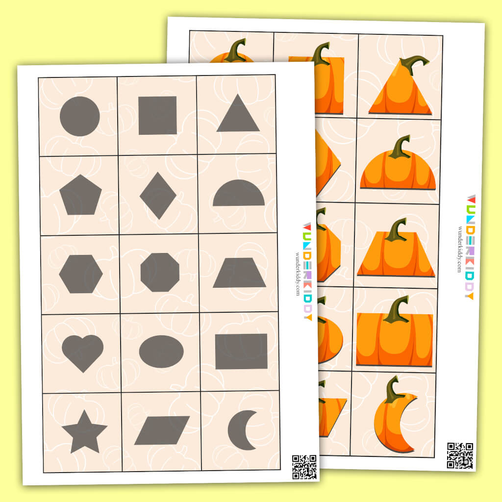 Printable Pumpkin 2D Shape Matching Worksheet for Toddlers