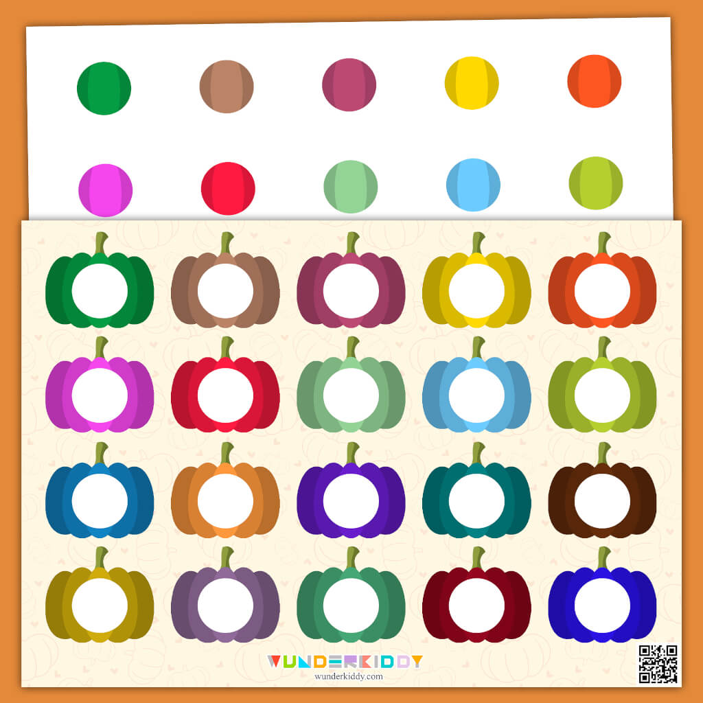 Printable Pumpkin Color Matching Worksheet for Kindergarten