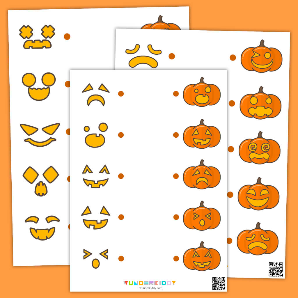 Halloween Emotions Game: Match Pumpkin Faces Worksheets