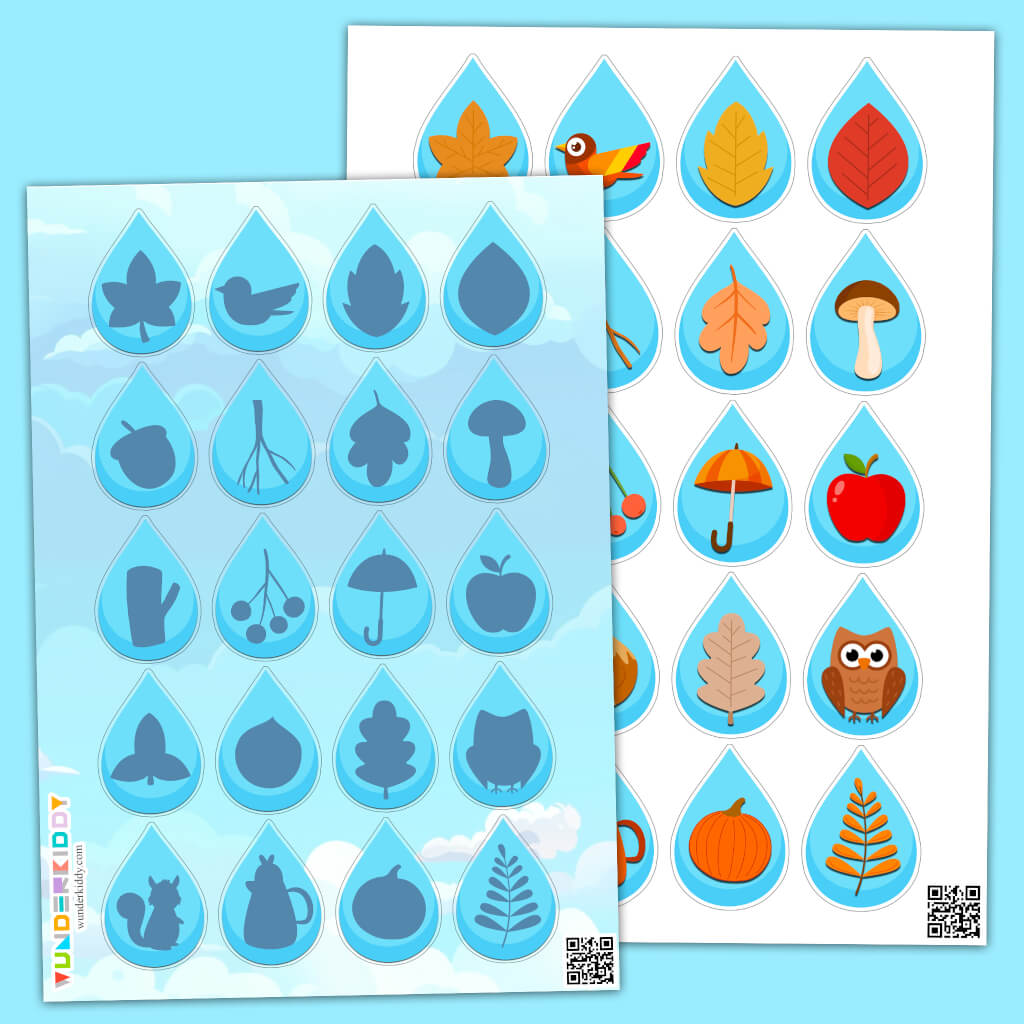 Printable Rainy Day Shadow Matching Homeschool Worksheet