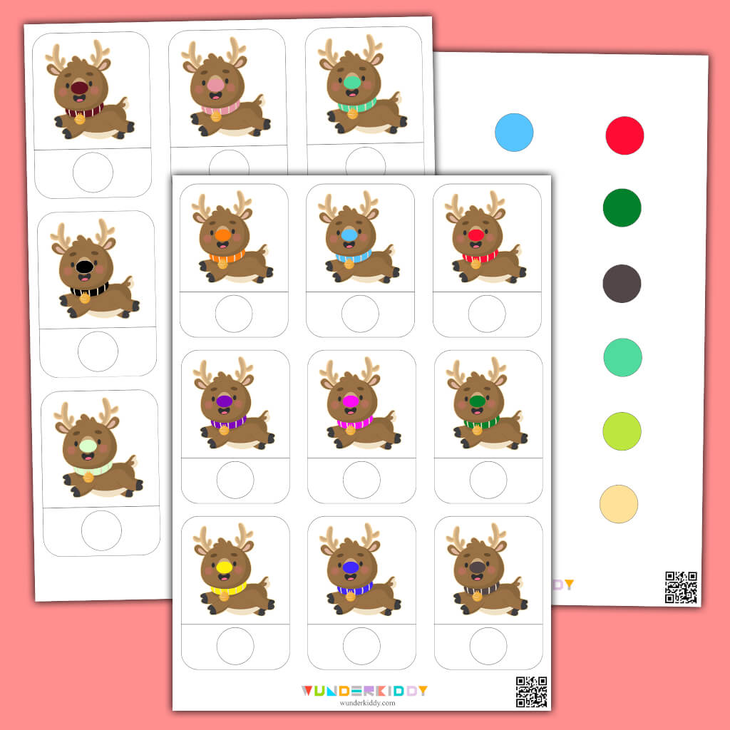 Printable Christmas Reindeer Color Matching Activity for Kids