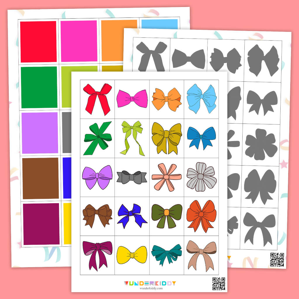 Printable Bows Matching Worksheets for Early Learning