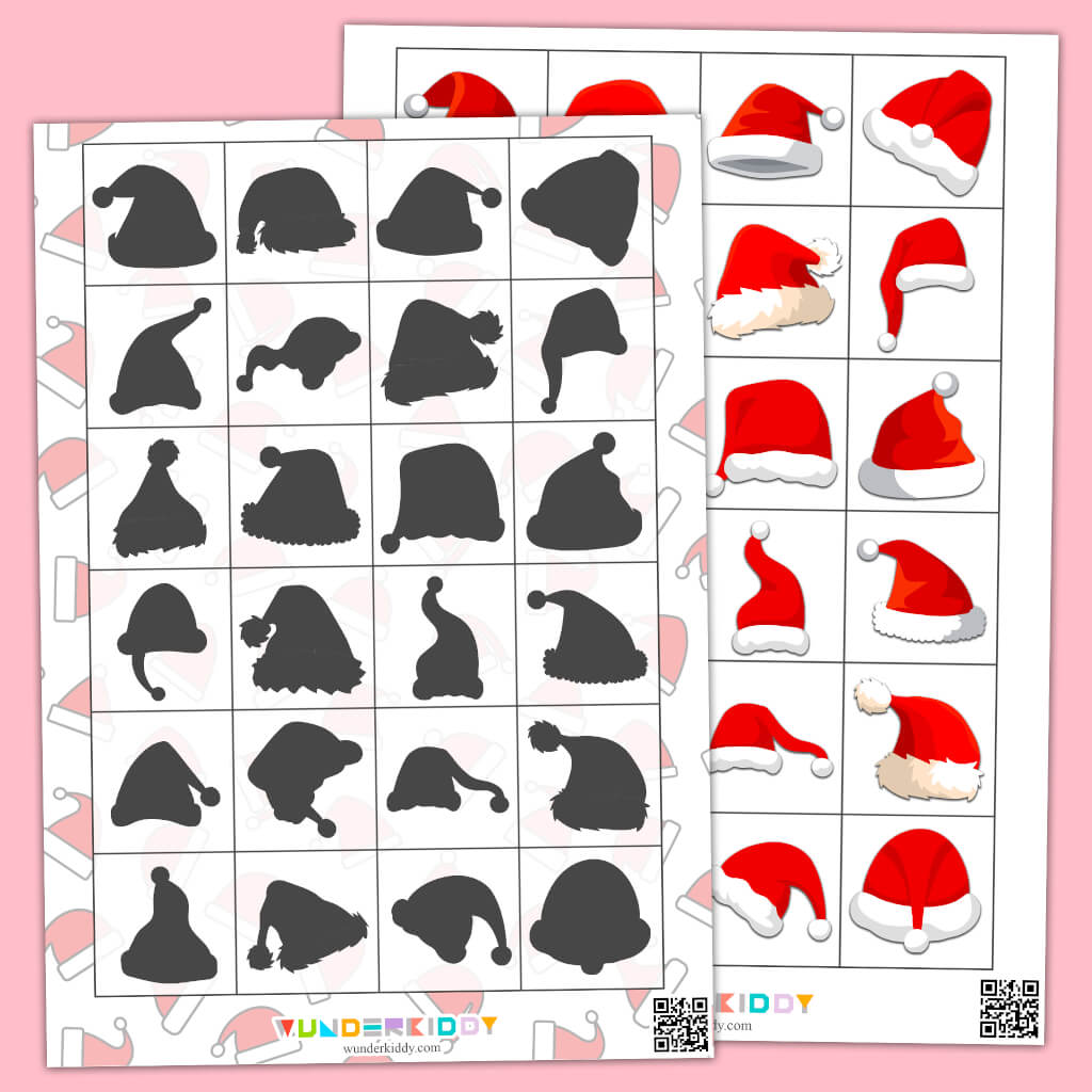 Printable Santa Hat Shadow Matching Christmas File Folder Game