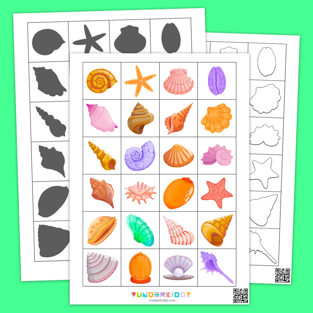 Printable Seashell Shadow Matching Game for Preschoolers