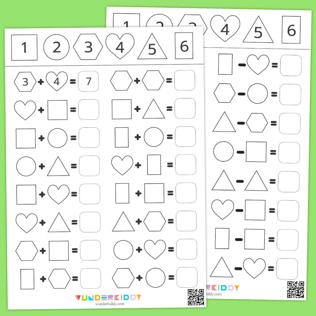 Printable Shape Math Addition and Subtraction Practice Worksheets