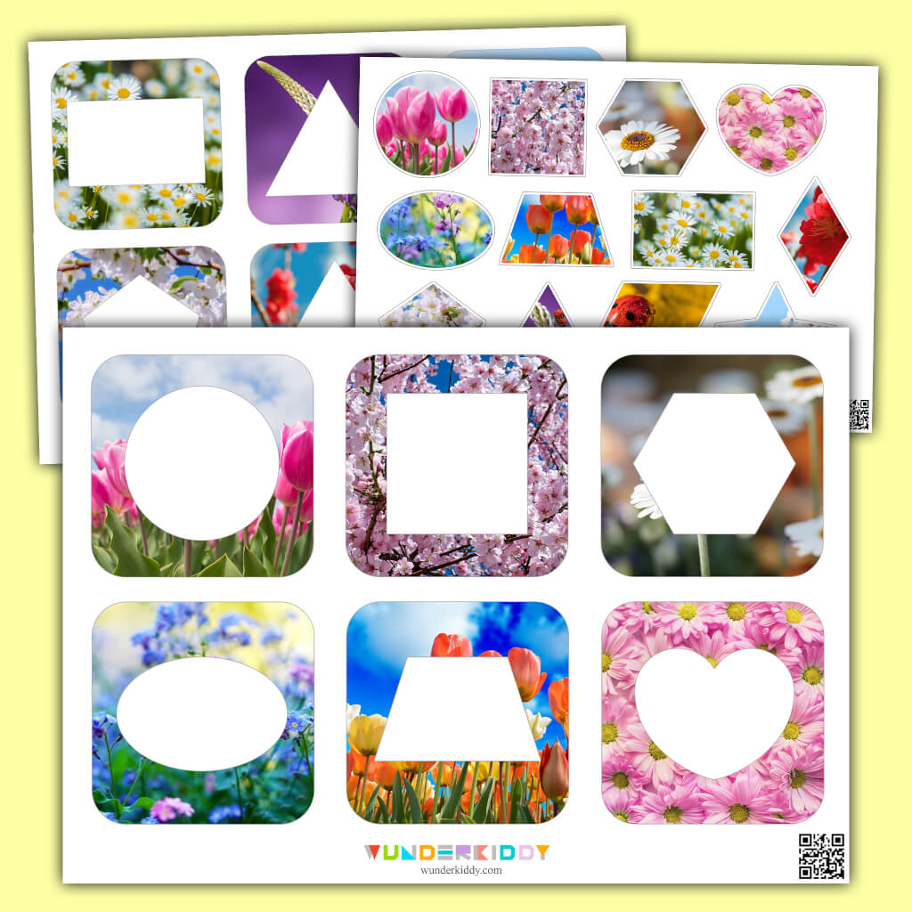 Printable Shapes Spring Theme Cut and Paste Preschool Worksheets