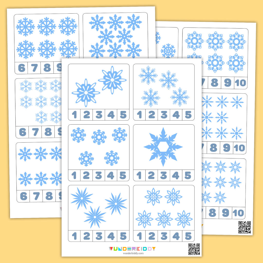 Printable Preschool Counting Cards: Snowflake Numbers 1-10