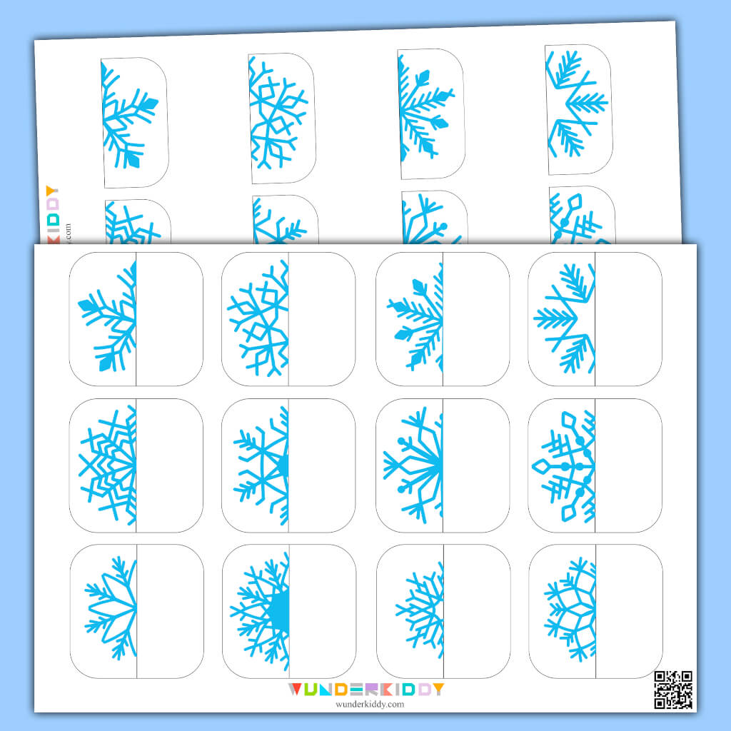 Printable Snowflakes Winter Matching Game for Toddlers