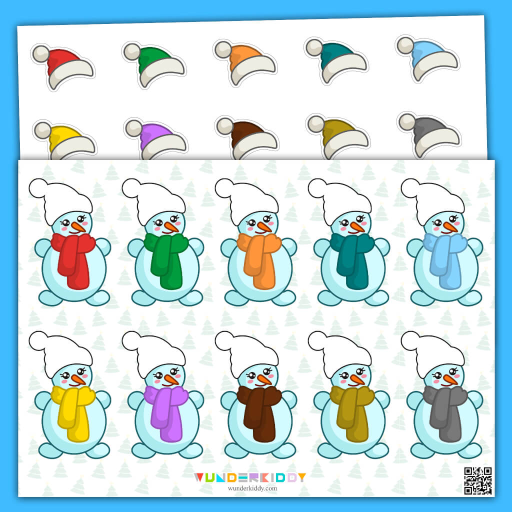 Printable Snowman Hat Color Matching Activity for Toddlers