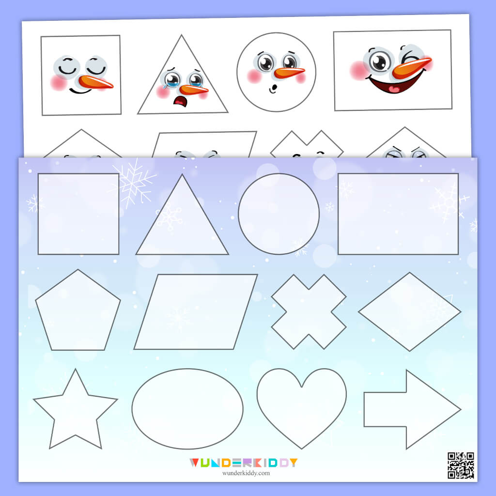 Printable Snowman Shapes Geometric Matching Worksheets