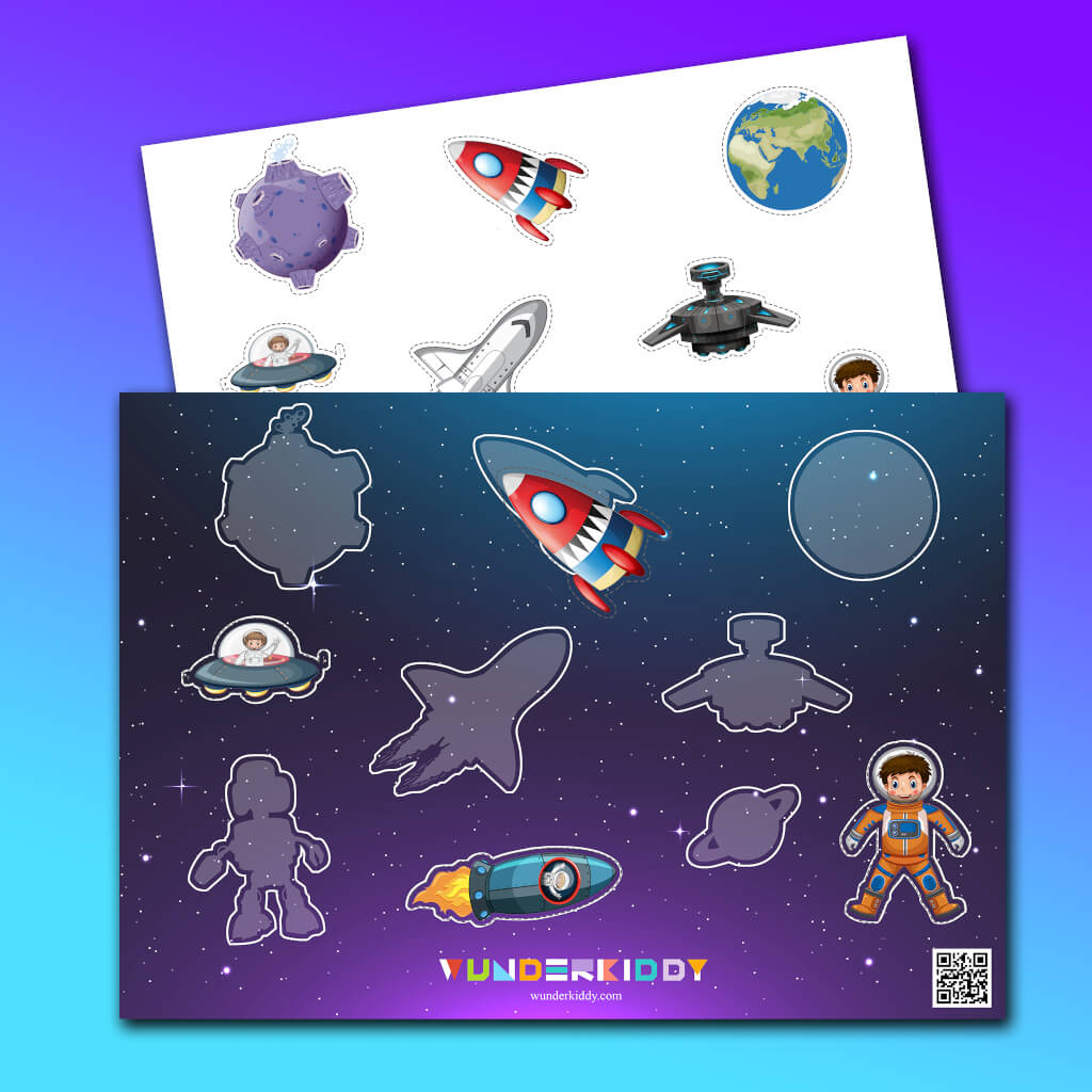Printable Space Objects Shadow Matching Preschool Game