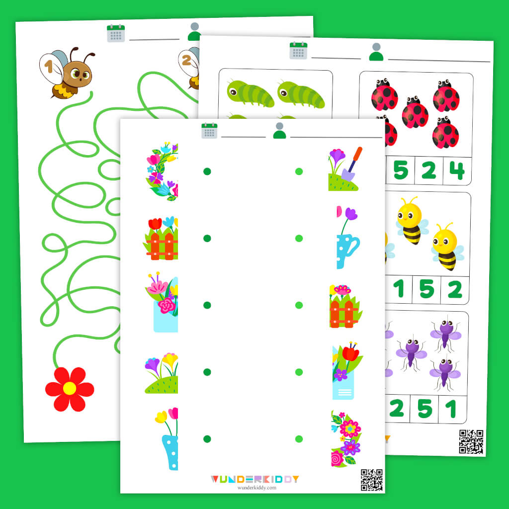 Printable Spring Theme Learning Worksheet for Preschool Homework