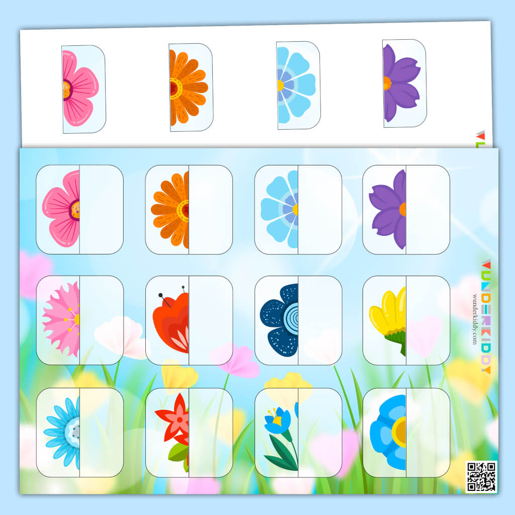 Printable Spring Flowers Matching Game For Toddlers