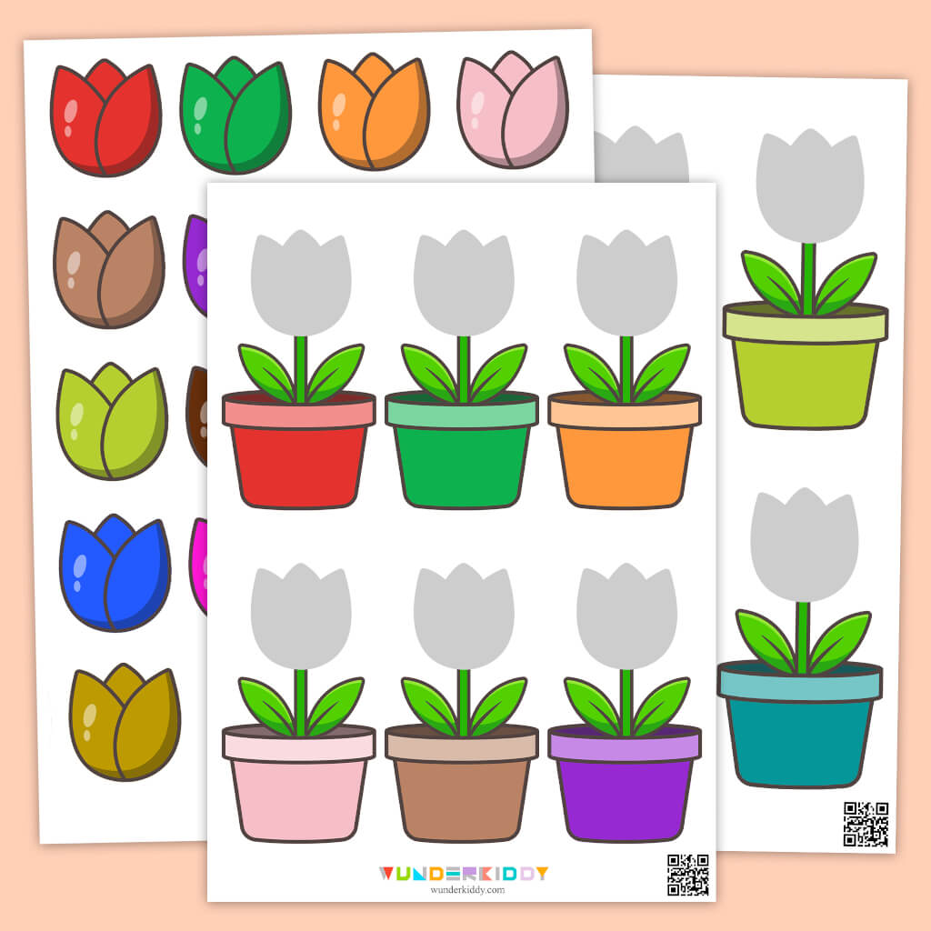 Printable Tulip Color Matching Velcro Game for Toddlers