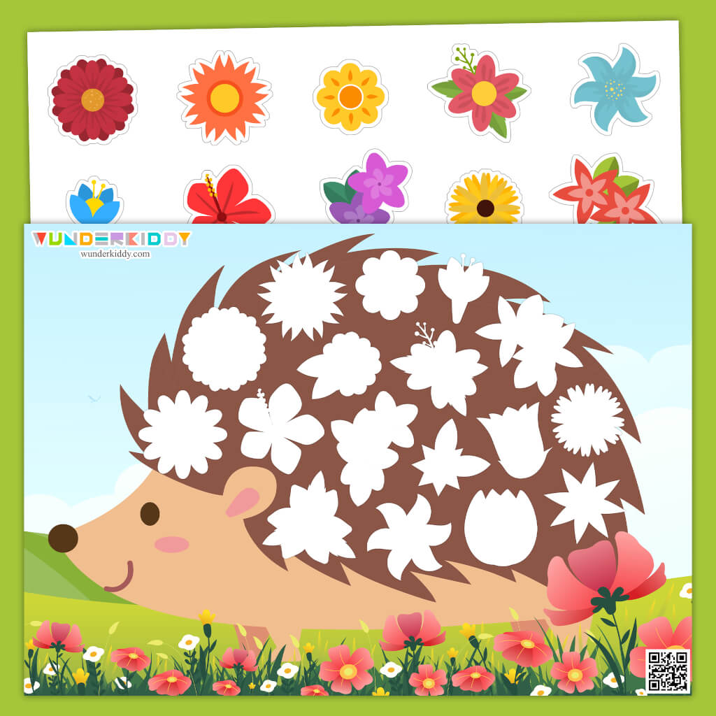Printable Spring Hedgehog Flower Match Game for Preschoolers
