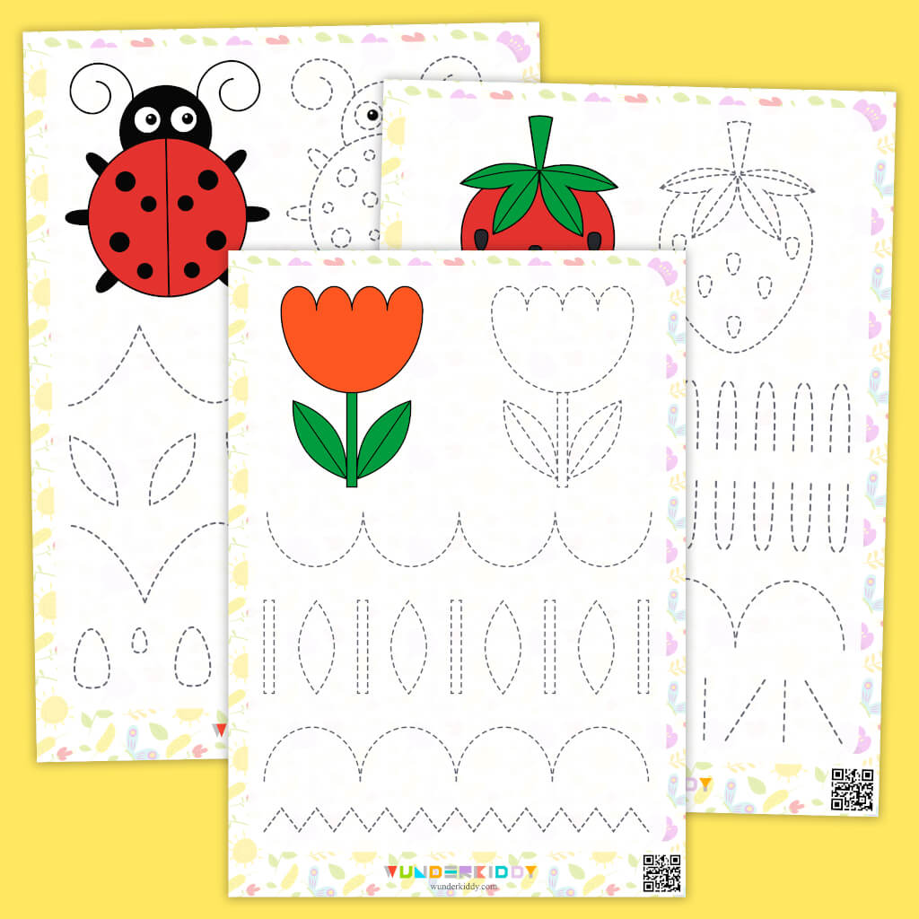 Printable Spring Tracing Pre-Writing Worksheets for Preschoolers