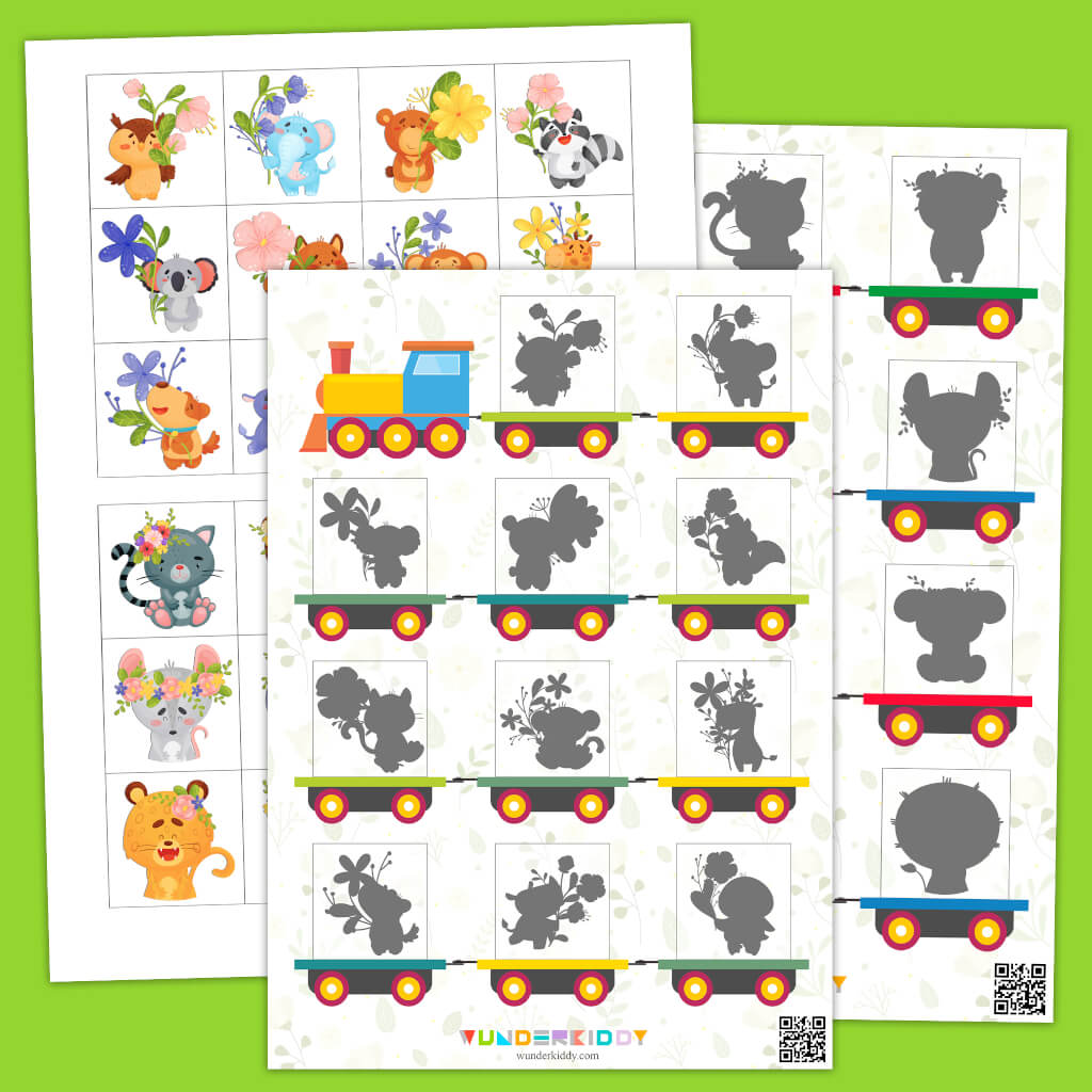 Printable Spring Train Shadow Match Game for Preschoolers