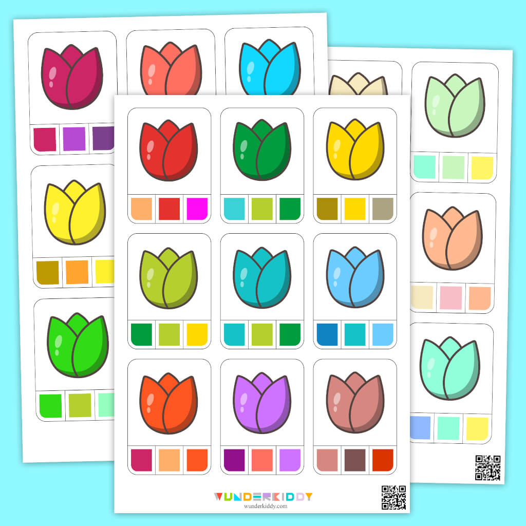 Printable Tulip Color Matching Clip Cards Activity for Kids