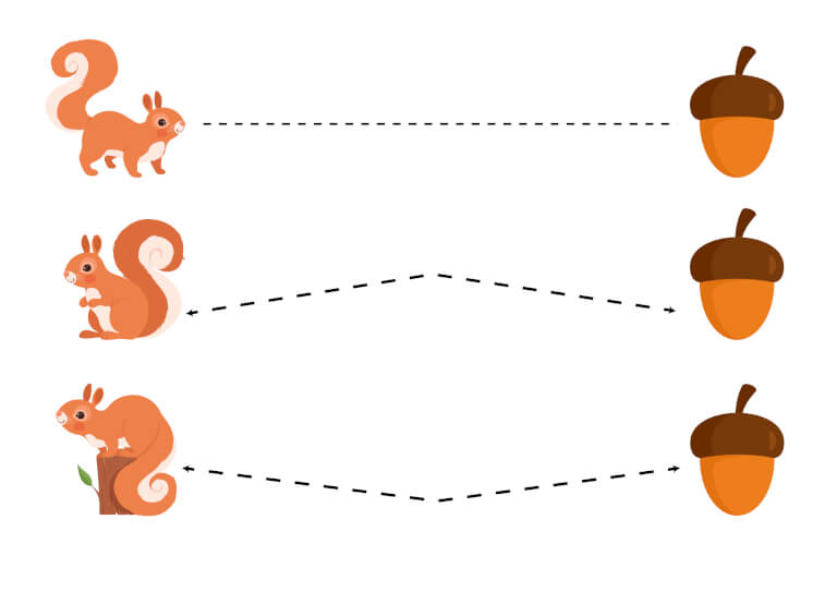 Worksheets «Squirrel and acorn» - Download or print for free