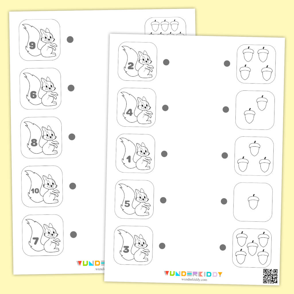 Printable Preschool Math Worksheets: Count Acorns up to 10