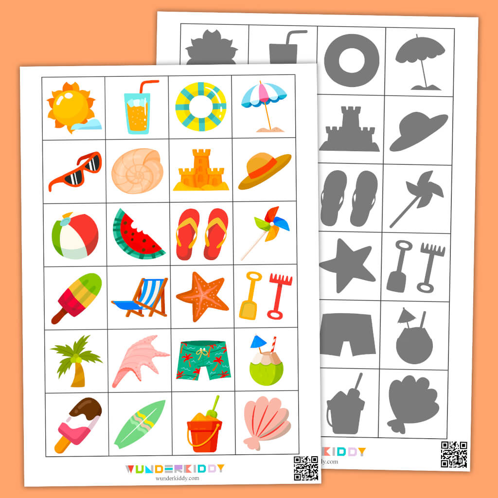 Printable Summer Themed Shadow Matching Game for Kids