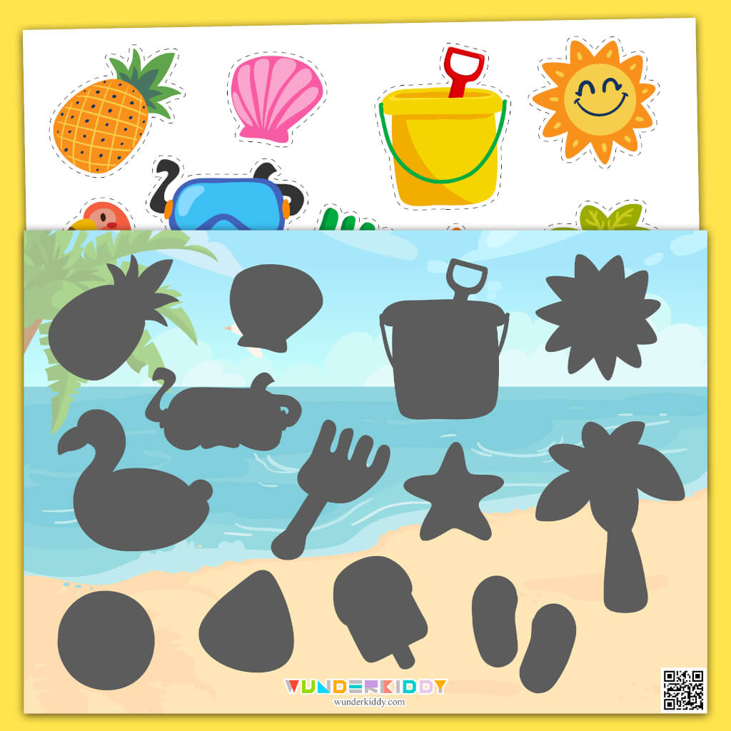 Printable Summer Shadow Matching Worksheet for Toddlers