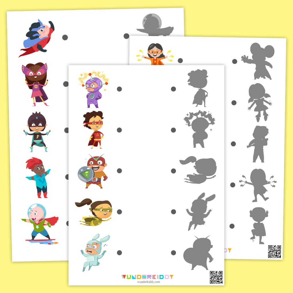 Printable Superhero Shadow Matching Worksheets for Kids