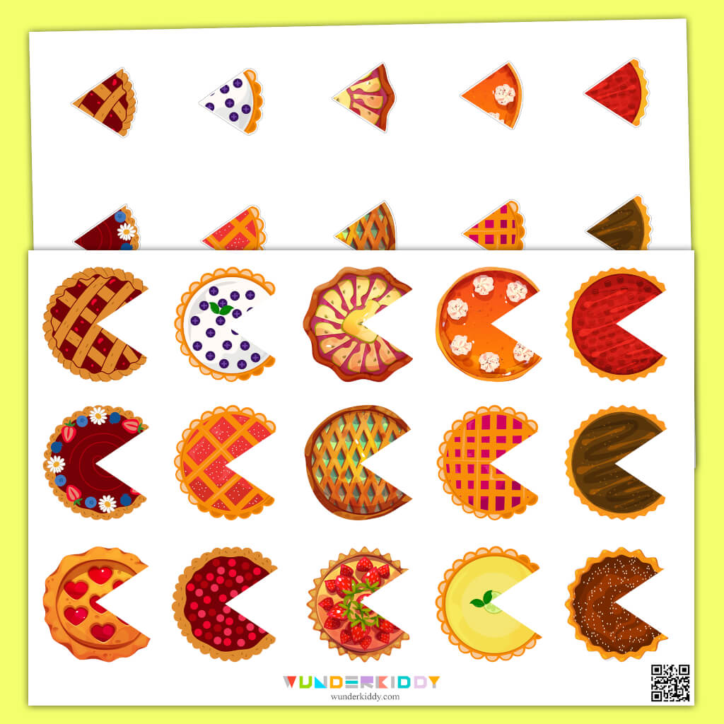 Printable Thanksgiving Pie Matching Activity for Kindergarten