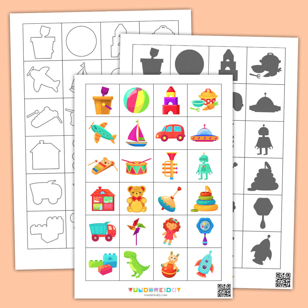Printable Preschool Matching Worksheet: Find Toy Shadows