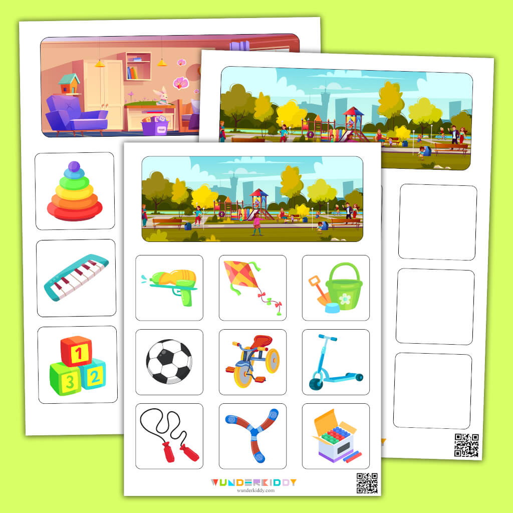 Printable Indoor and Outdoor Toys Sorting Activity for Kids