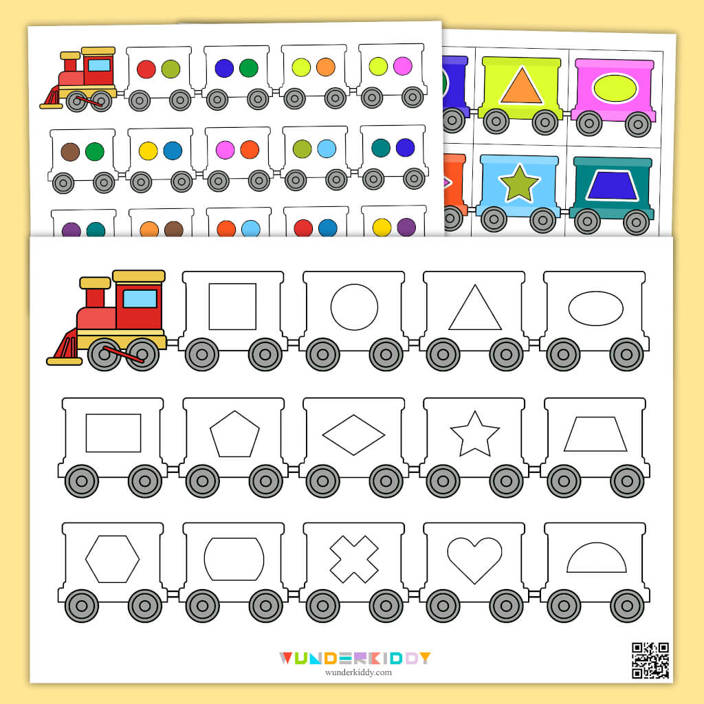 Printable Train Shape and Color Matching Activity for Kids