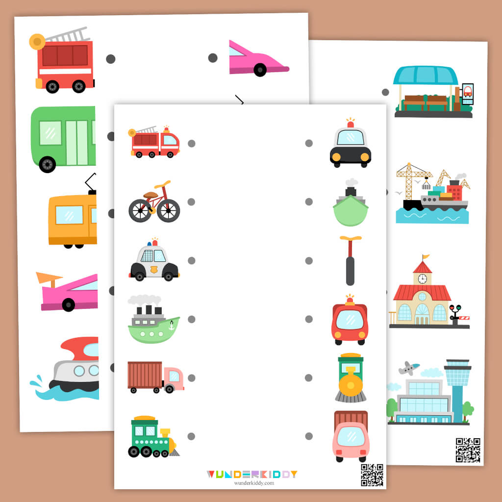 Printable Transportation Matching Worksheets for Preschool